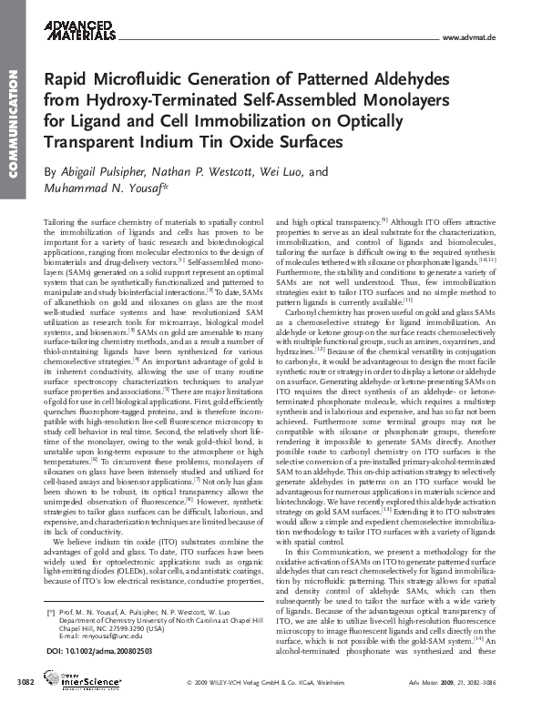 (PDF) Rapid Microfluidic Generation of Patterned Aldehydes from Hydroxy ...
