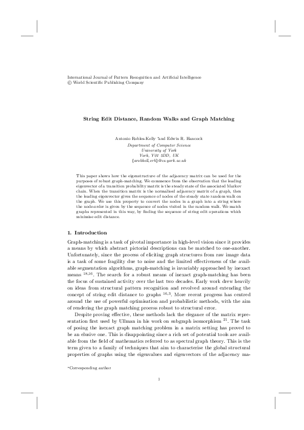 (PDF) String edit distance, random walks and graph matching