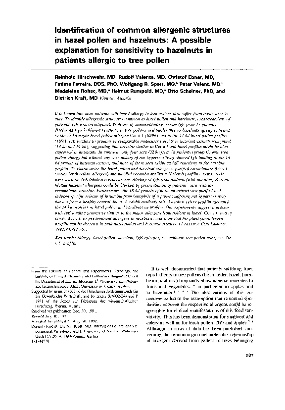 (PDF) Identification of common allergenic structures in hazel pollen ...