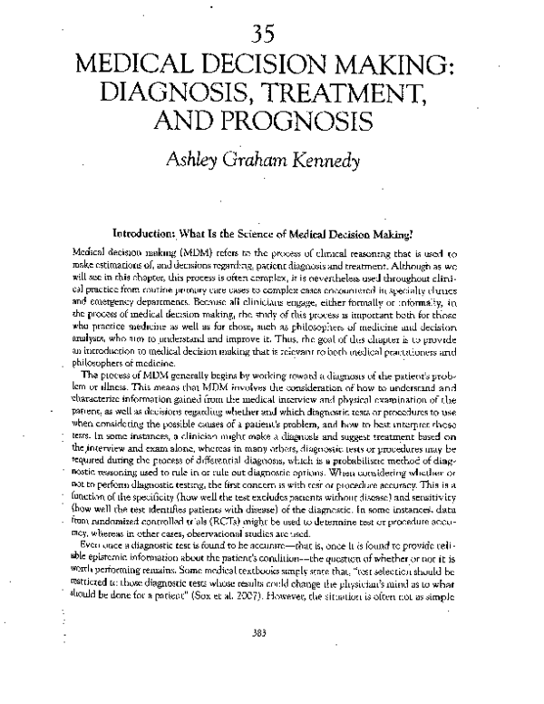 (PDF) Medical Decision Making: Diagnosis, Treatment and Prognosis