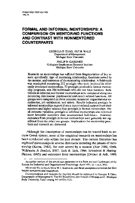 (PDF) Formal and Informal Mentorships: A Comparison on Mentoring ...