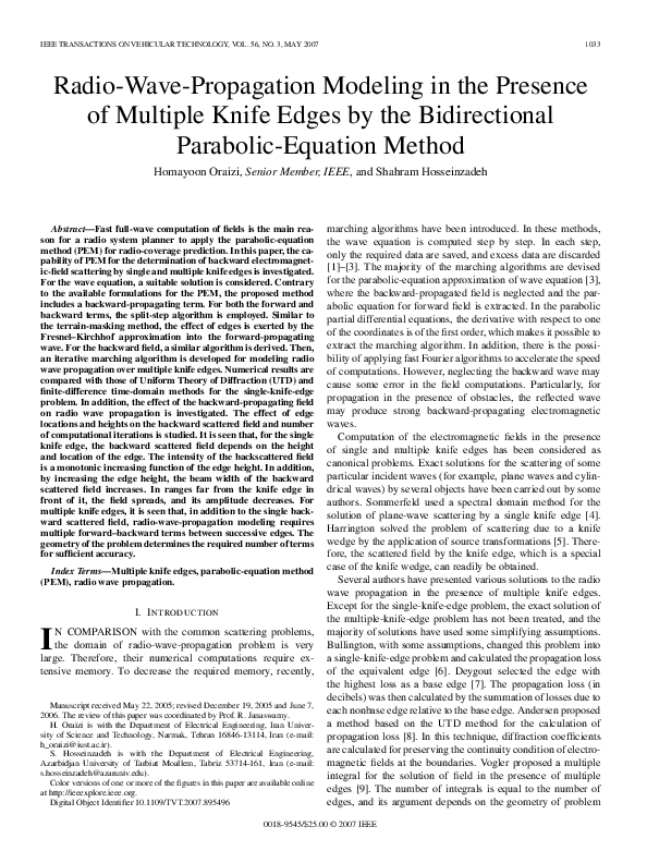 Pdf Radio Wave Propagation Modeling In The Presence Of Multiple Knife Edges By The