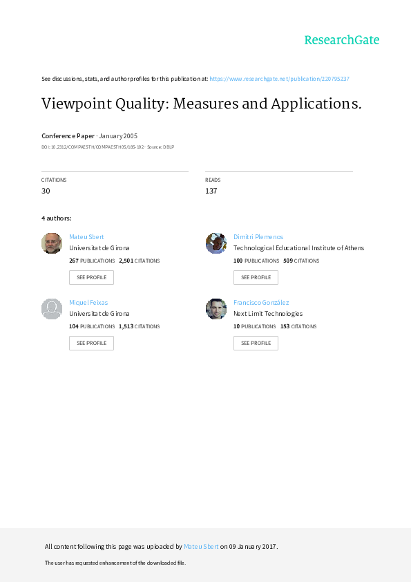 (PDF) Viewpoint quality: Measures and applications