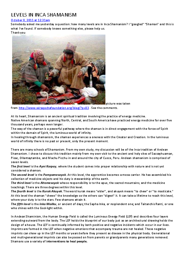 (PDF) LEVELS IN INCA SHAMANISM