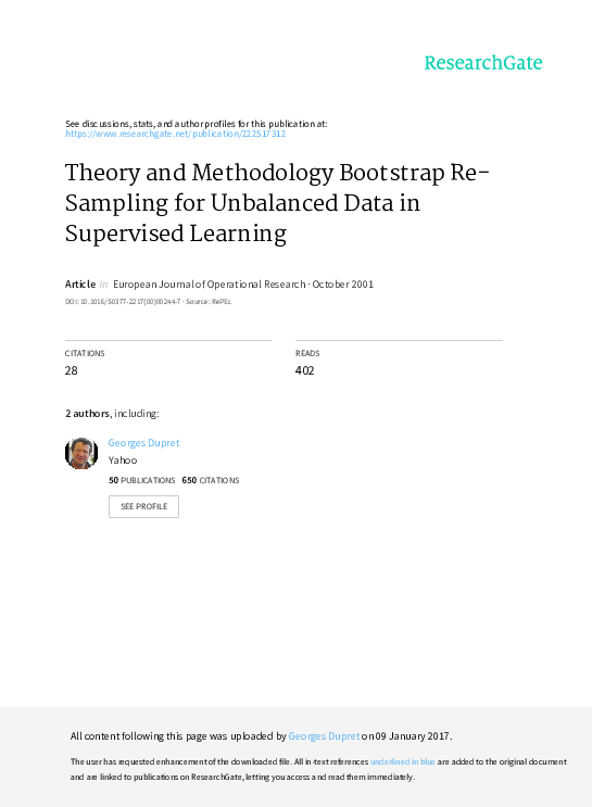 Pdf Bootstrap Re Sampling For Unbalanced Data In Supervised Learning