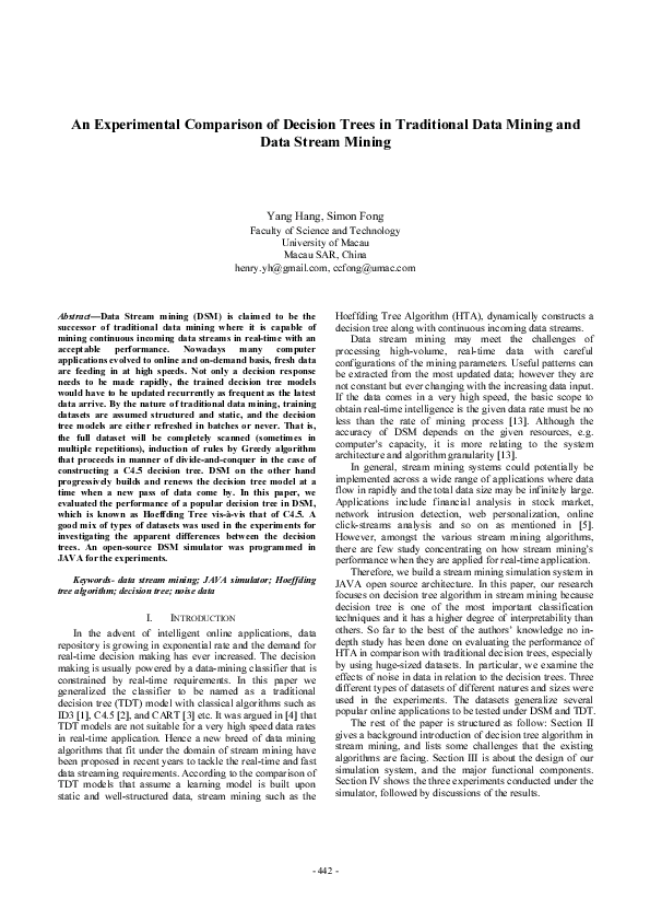 (PDF) An experimental comparison of decision trees in traditional data mining and data stream mining