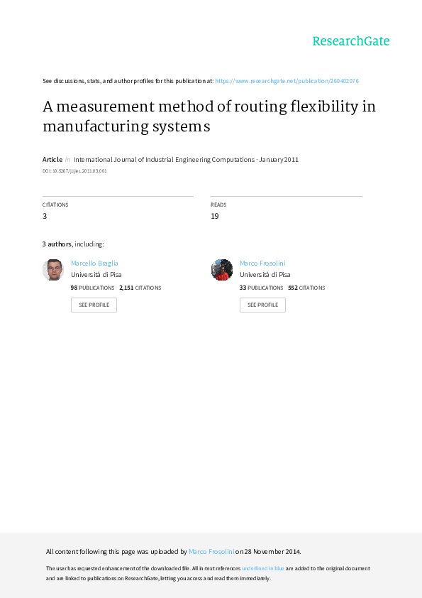 (PDF) A measurement method of routing flexibility in manufacturing systems