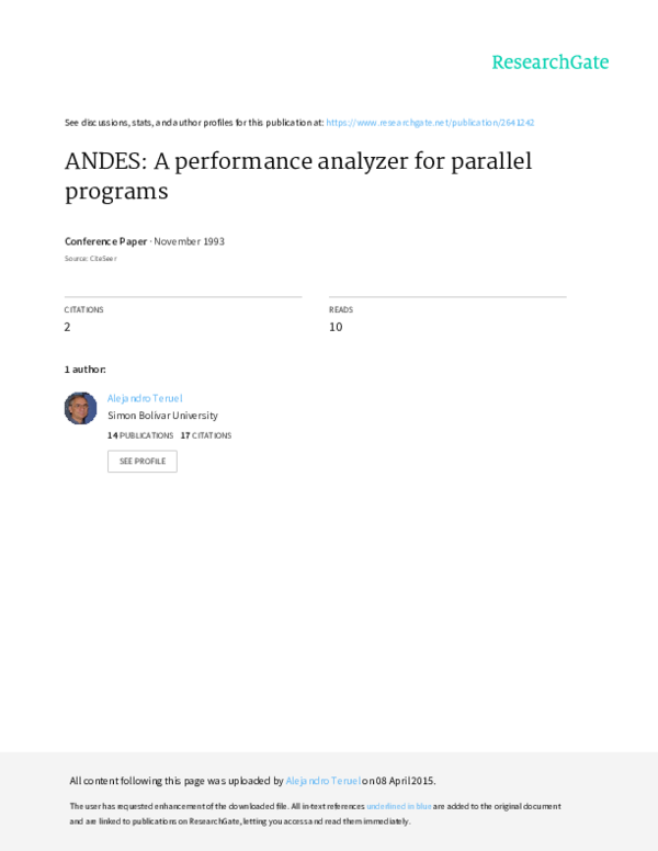 (PDF) ANDES: A Performance Analyzer for Parallel Programs