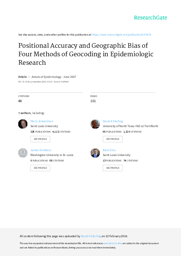(PDF) Positional accuracy and geographic bias of four methods of geocoding in epidemiologic research