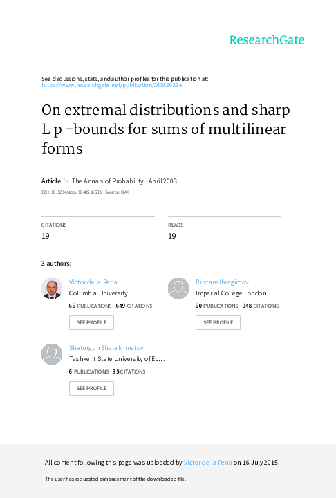 (PDF) On extremal distributions and sharp $\bolds{L_p}$-bounds\\ for ...