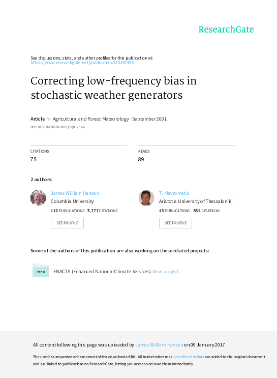 Pdf Correcting Low Frequency Variability Bias In Stochastic Weather Generators 1