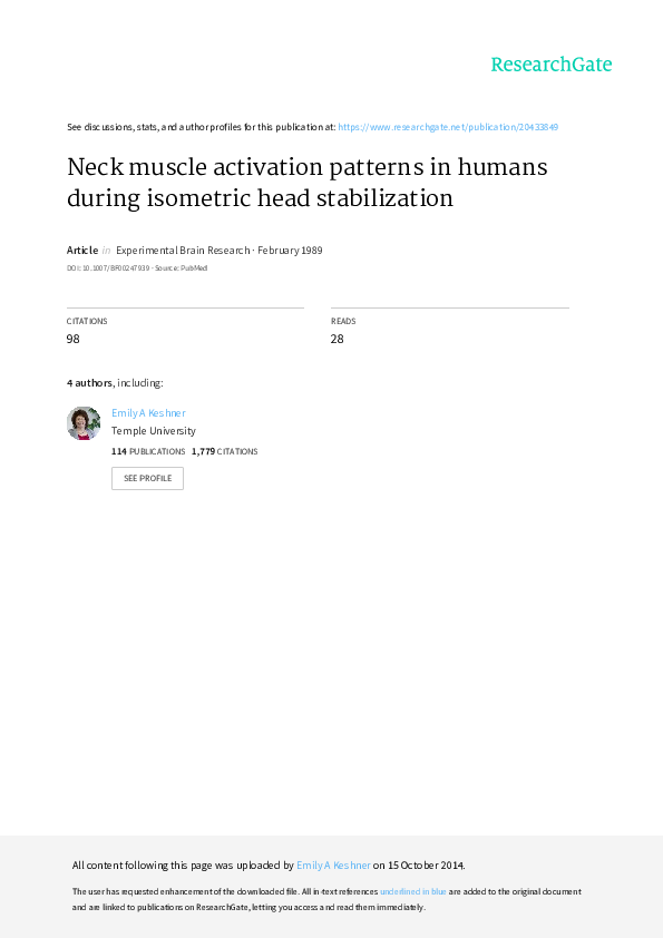 (PDF) Neck muscle activation patterns in humans during isometric head ...
