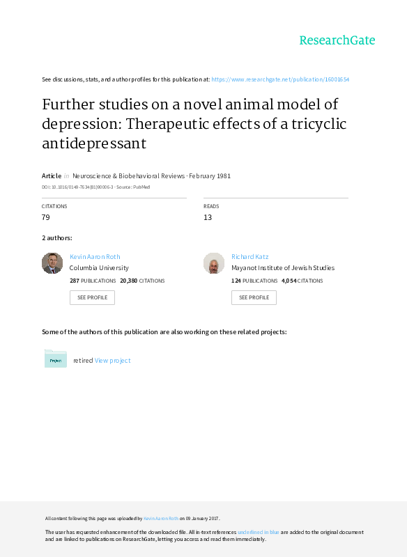 (PDF) Further studies on a novel animal model of depression ...