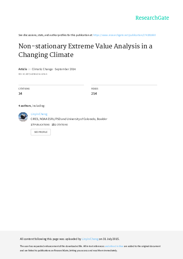 (PDF) Non-stationary extreme value analysis in a changing climate