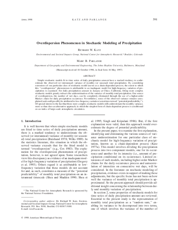 (PDF) Overdispersion Phenomenon in Stochastic Modeling of Precipitation ...