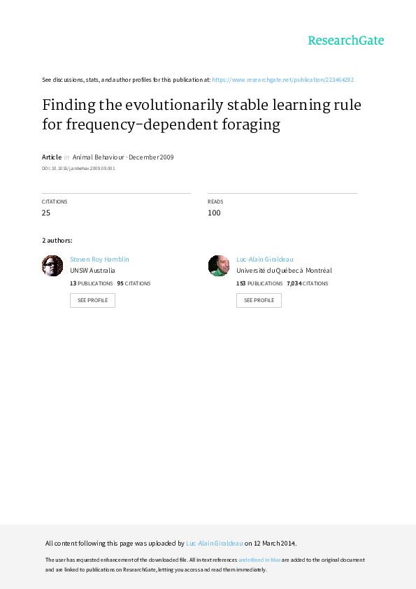 (PDF) Finding the evolutionarily stable learning rule for frequency ...