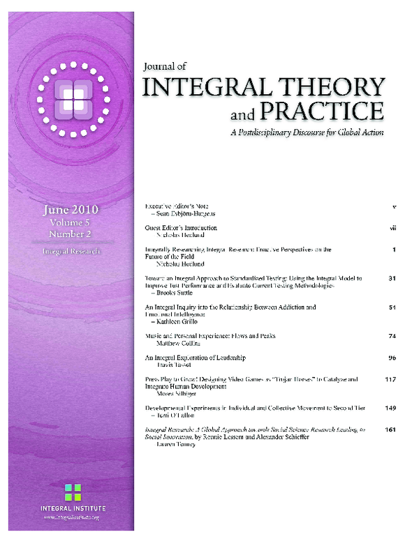 (PDF) Journal of Integral Theory and Practice: Special Issue on ...