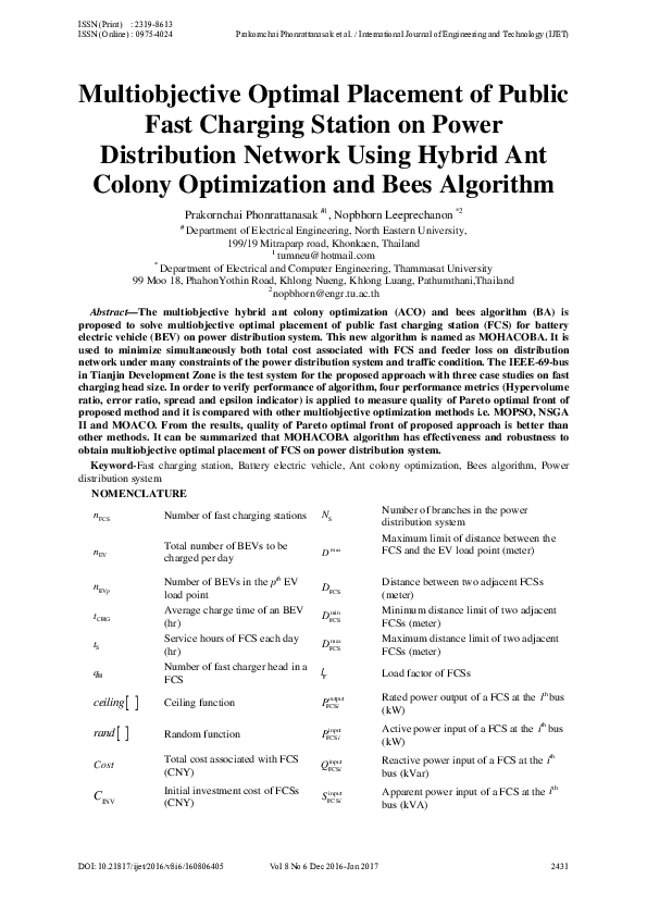 (PDF) Multiobjective Optimal Placement of Public Fast Charging Station on Power Distribution ...