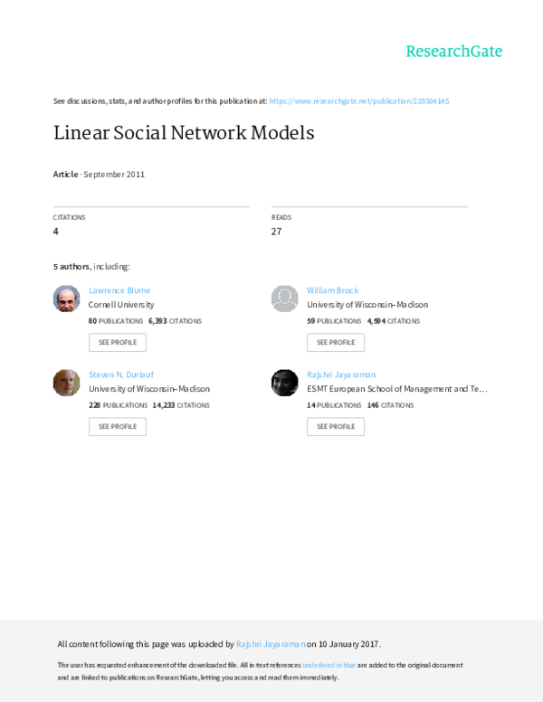 Linear Social Network Models