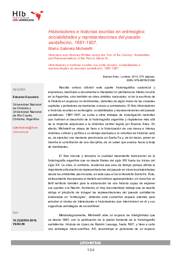 (PDF) Reseña bibliográfica a MICHELETTI, María Gabriela: Historiadores ...