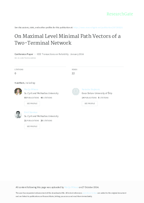 Pdf On Maximal Level Minimal Path Vectors Of A Two Terminal Network