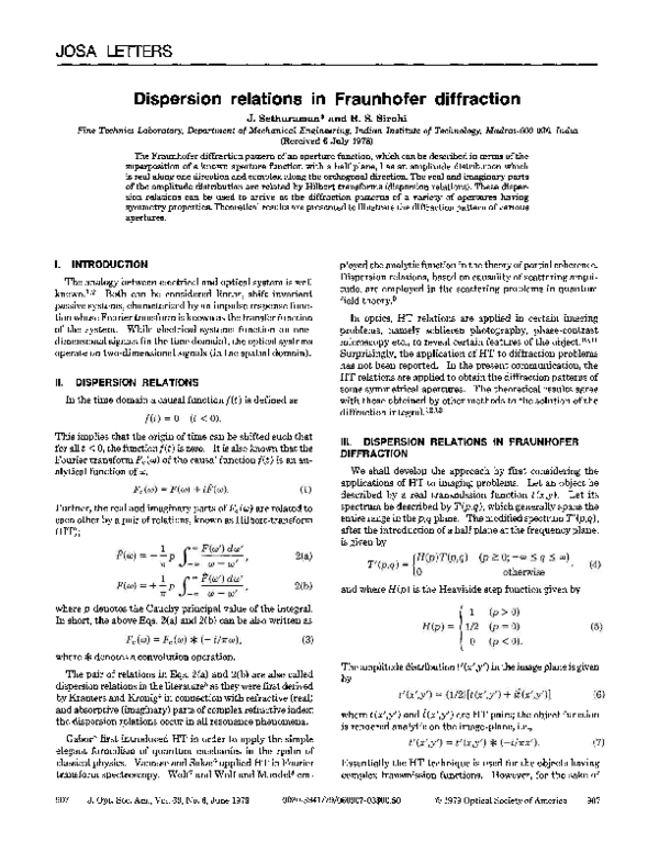 (PDF) Dispersion relations in Fraunhofer diffraction