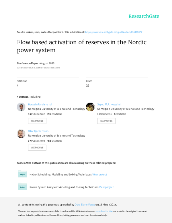 (PDF) Flow based activation of reserves in the Nordic power system