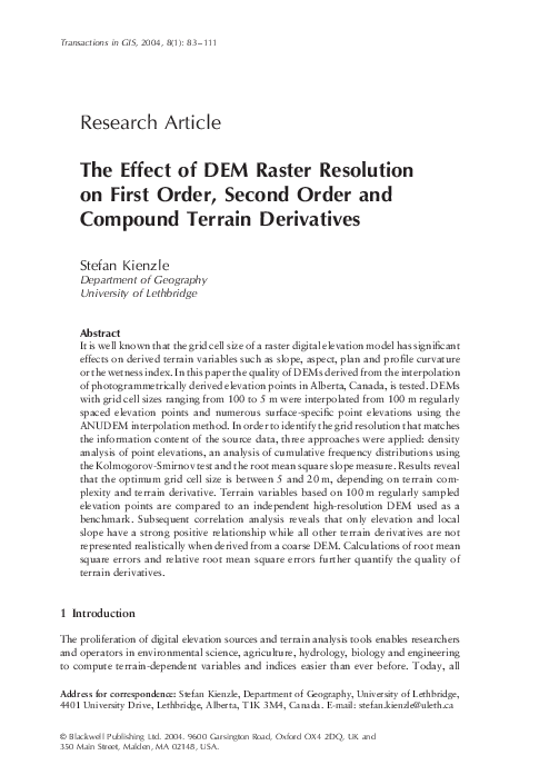 (PDF) The effect of DEM raster resolution on first order, second order ...