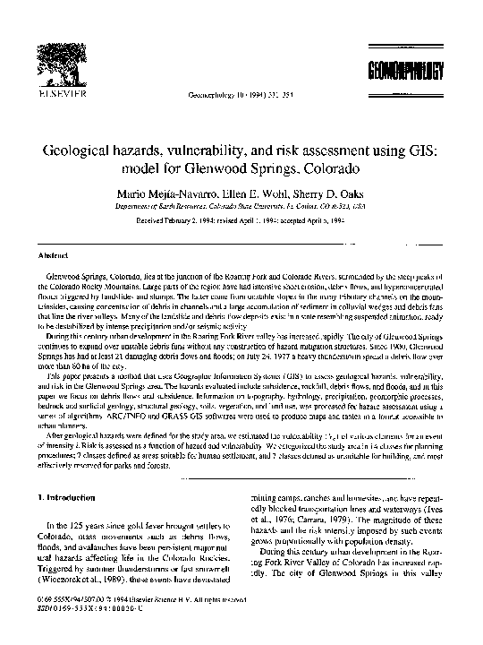 (PDF) Geological hazards, vulnerability, and risk assessment using GIS ...