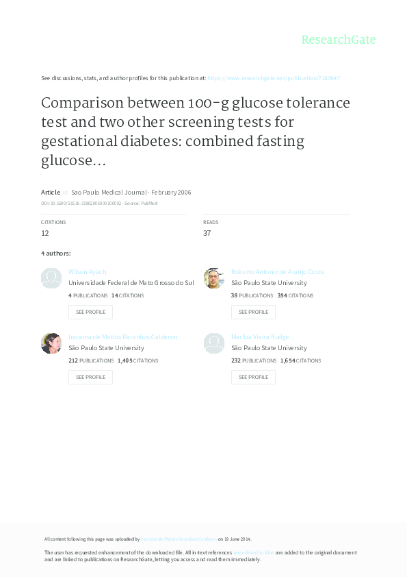 (PDF) Comparison between 100-g glucose tolerance test and two other ...