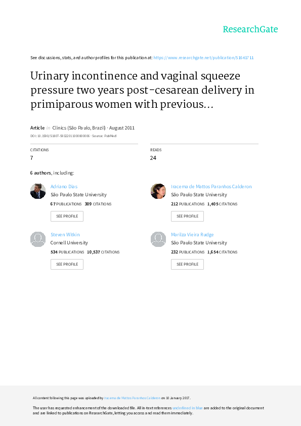 (PDF) Urinary incontinence and vaginal squeeze pressure two years post ...