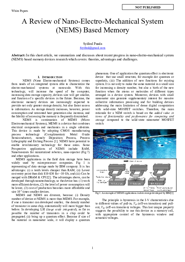 (PDF) A Review of Nano-Electro-Mechanical System (NEMS) Based Memory