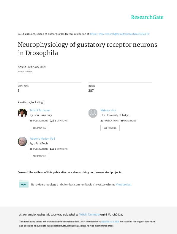 (PDF) Neurophysiology of gustatory receptor neurones in Drosophila ...