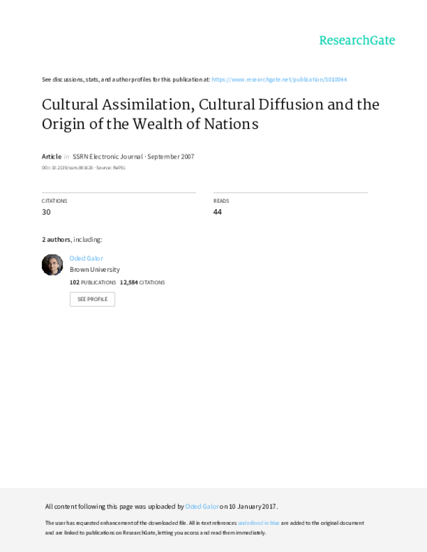 (PDF) Cultural Assimilation, Cultural Diffusion and the Origin of the ...