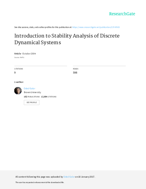 (PDF) Introduction to Stability Analysis of Discrete Dynamical Systems