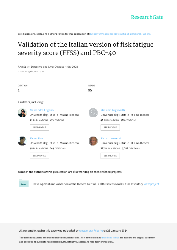 (PDF) Validation of the Italian version of fisk fatigue severity score ...
