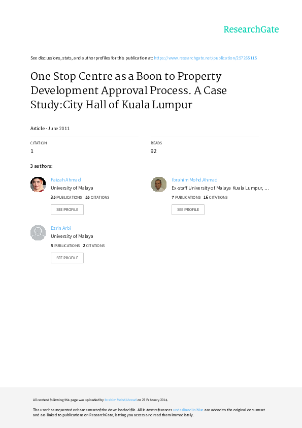 (PDF) One Stop Centre as a boon to property development approval ...