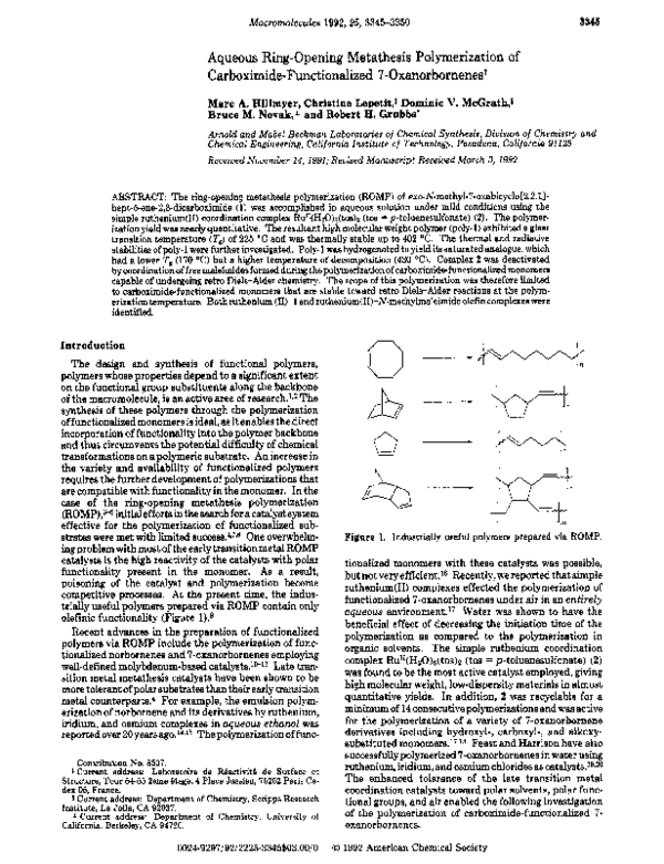 (PDF) Aqueous ring-opening metathesis polymerization of carboximide ...