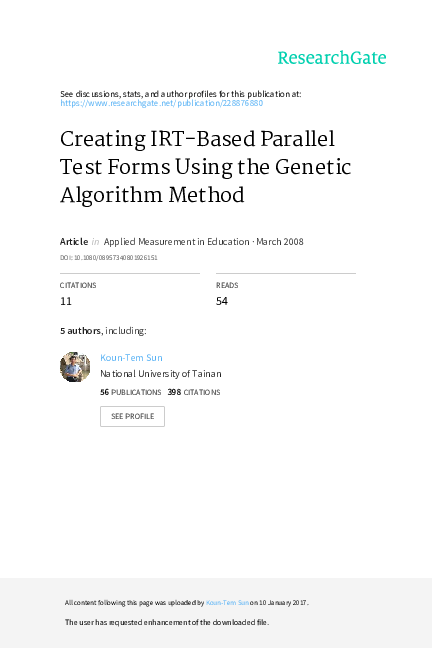(PDF) Creating IRT-Based Parallel Test Forms Using the Genetic ...