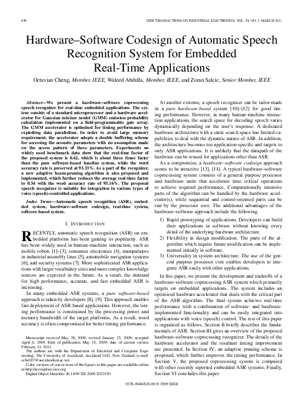 (PDF) Hardware-Software Co-Design of Automatic Speech Recognition System for Embedded Real-Time ...