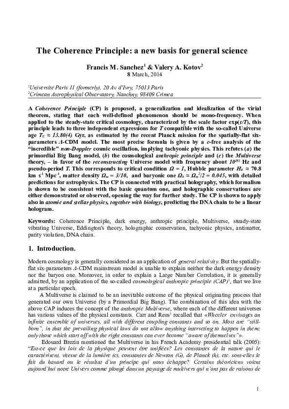 (PDF) The Coherence Principle :A New Basis for General Science