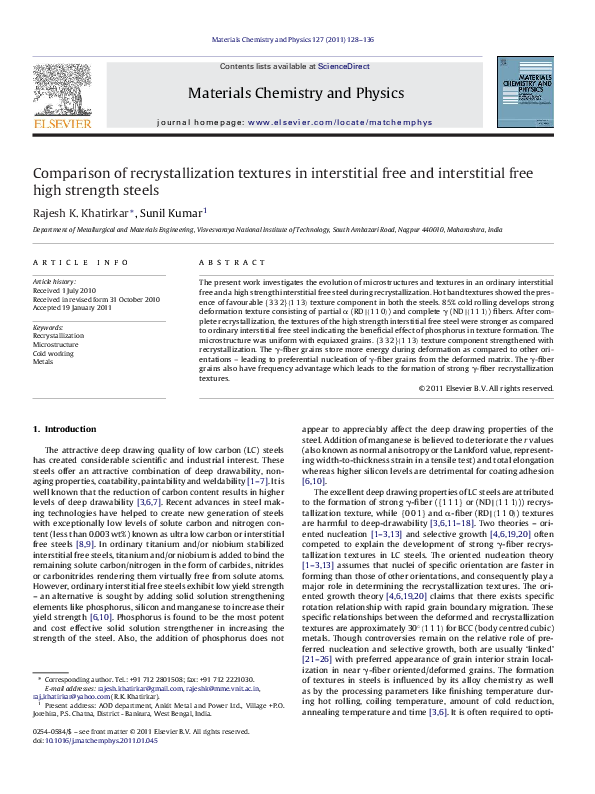 (PDF) Comparison of recrystallization textures in interstitial free and ...