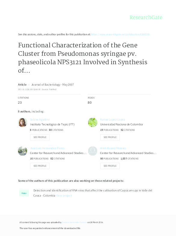 (PDF) Functional characterization of the gene cluster from Pseudomonas ...