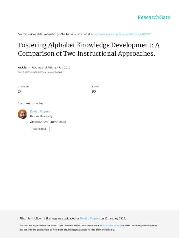 (PDF) Fostering alphabet knowledge development: a comparison of two ...