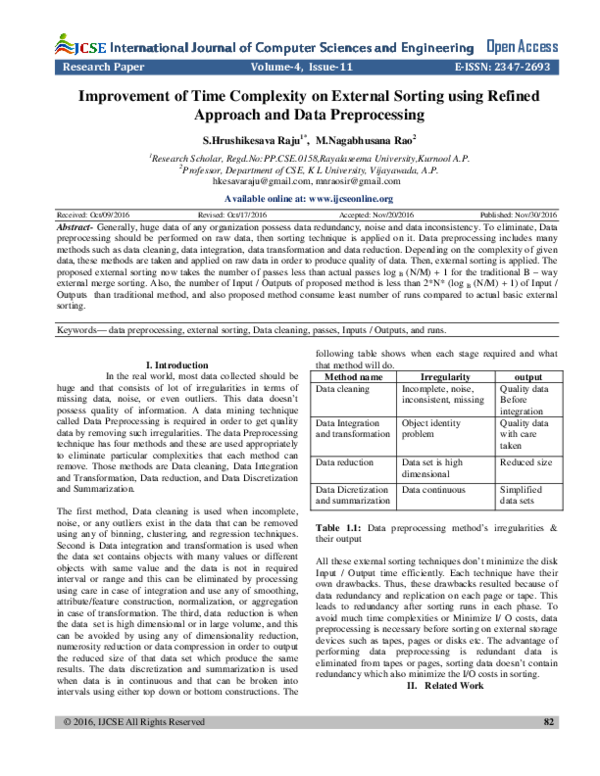 (PDF) Improvement of Time Complexity on External Sorting using Refined Approach and Data ...