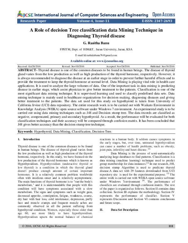 Pdf A Role Of Decision Tree Classification Data Mining Technique In