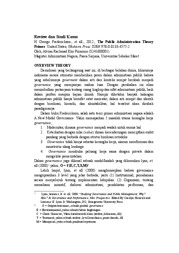 (DOC) The Public Administration Theory Primer, H. George Frederickson ...