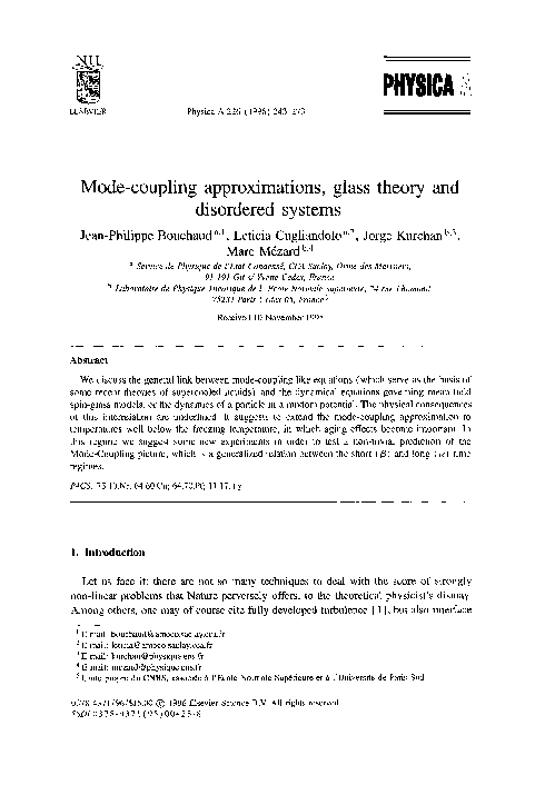 (PDF) Mode-coupling approximations, glass theory and disordered systems ...