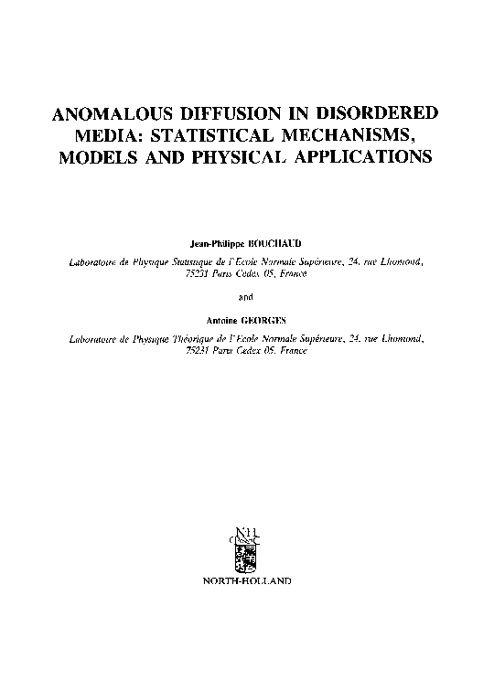(PDF) Anomalous diffusion in disordered media: statistical mechanisms ...