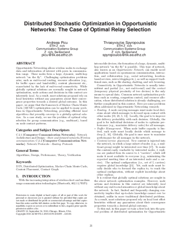 Pdf Distributed Stochastic Optimization In Opportunistic Networks The Case Of Optimal Relay